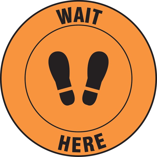 Accuform Floor Sign - WAIT HERE (Footprints Symbol) 17 x 17 in.:Gloves ...
