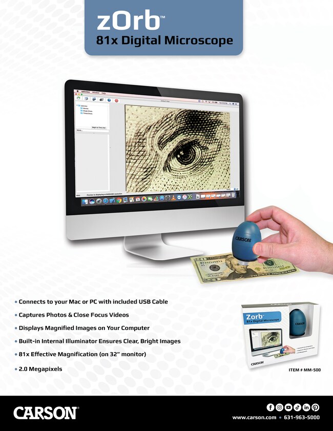 Carson™ zOrb™ LED Lighted USB Digital Computer Microscope | Fisher ...
