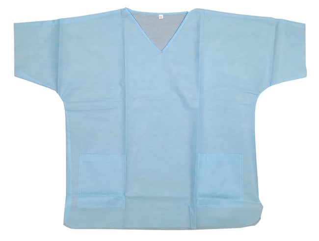 Cen-Med Light Blue Disposable Short Sleeve V-Neck Scrub Top with 3 ...