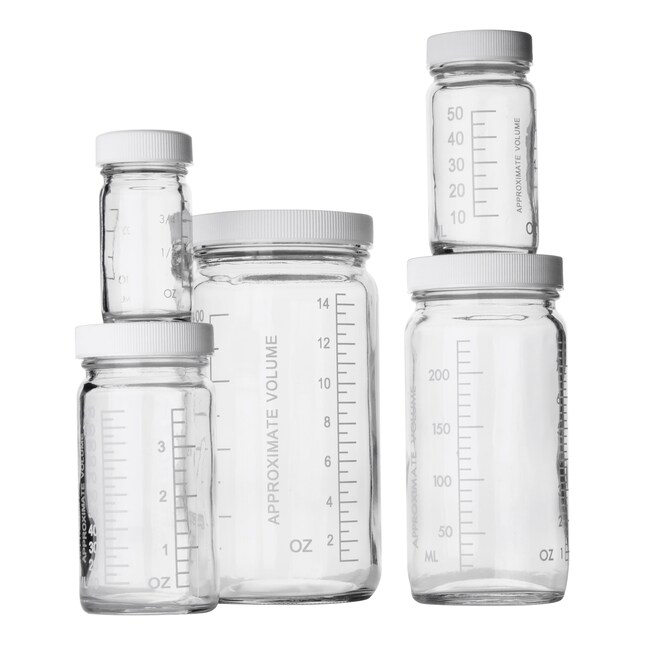 Fisherbrand™ Clear Graduated Glass Bottles with White Polypropylene ...