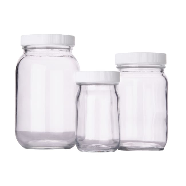 Fisherbrand™ Clear Standard Wide Mouth Glass Bottles with White ...