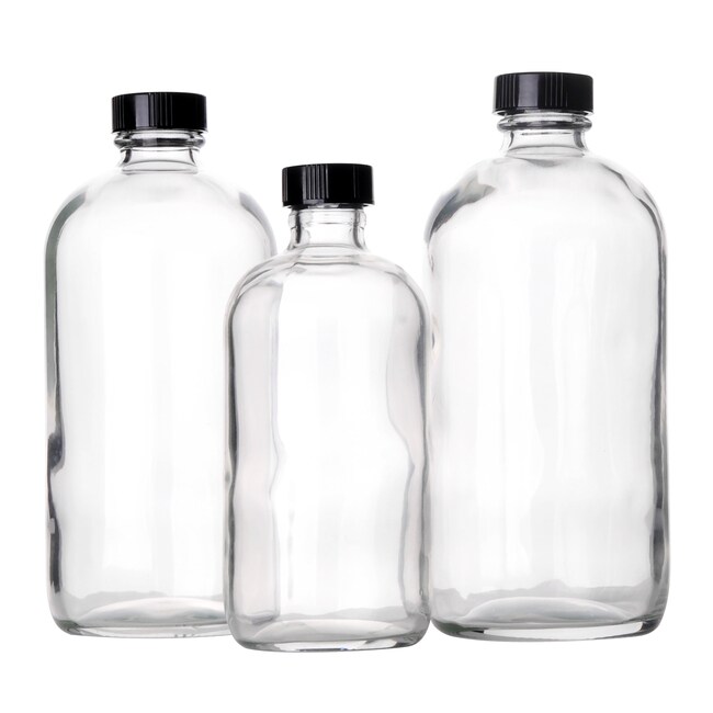 Fisherbrand™ Safety Coated Clear Boston Round Glass Bottles with Black ...