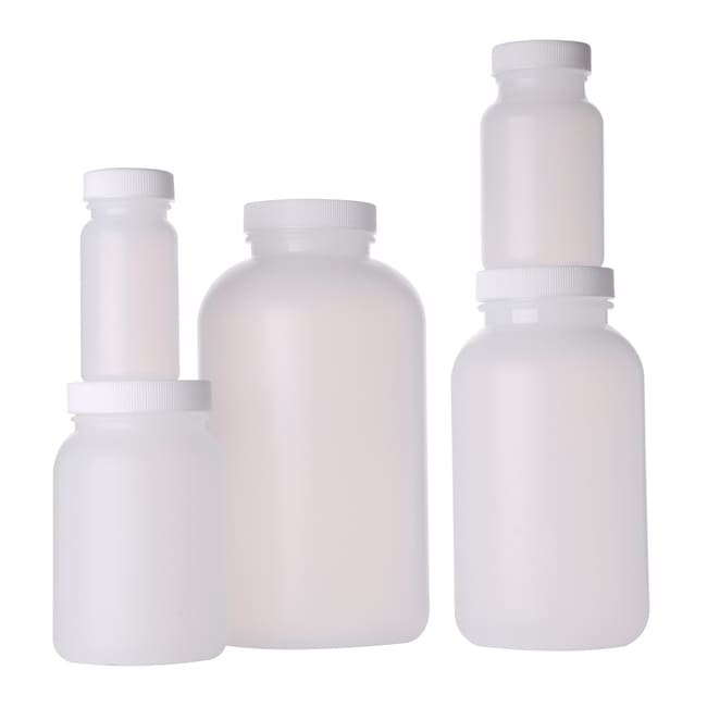 Fisherbrand™ Wide Mouth Round Bottles with White Polypropylene Caps ...