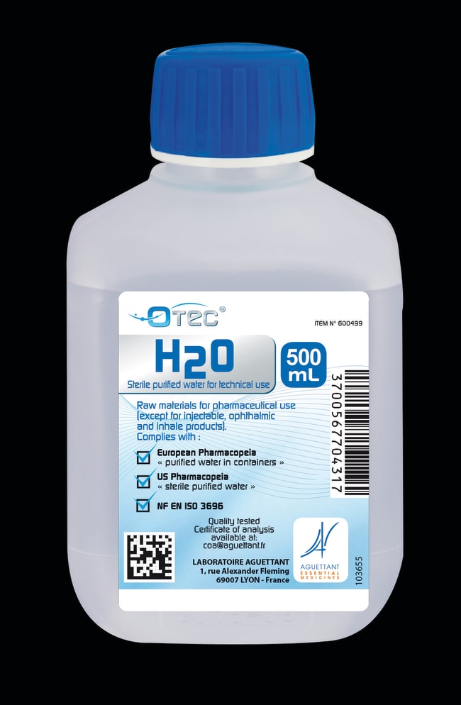 X20 Purified Sterile apyrogen-free Water bottle of 500ml Otec Ph eur ...