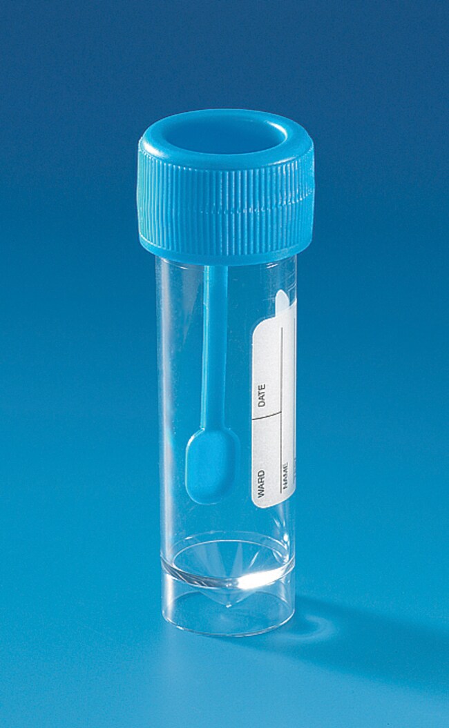 BRAND™ Polystyrene Feces Container with Blue Screw Cap Capacity: 30mL ...