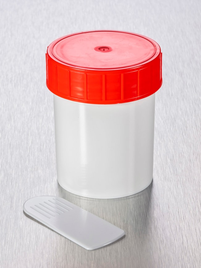 CORNING GOSSELIN™ White Specimen Containers with Red Cap and Spatula ...