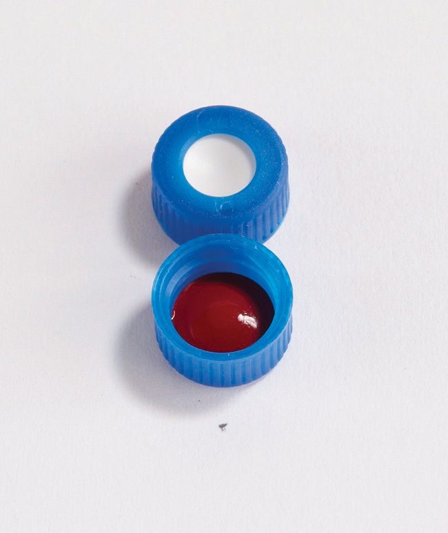 X1000 9mm Closure: PP Short Thread Cap, blue, centre hole; Silicone ...