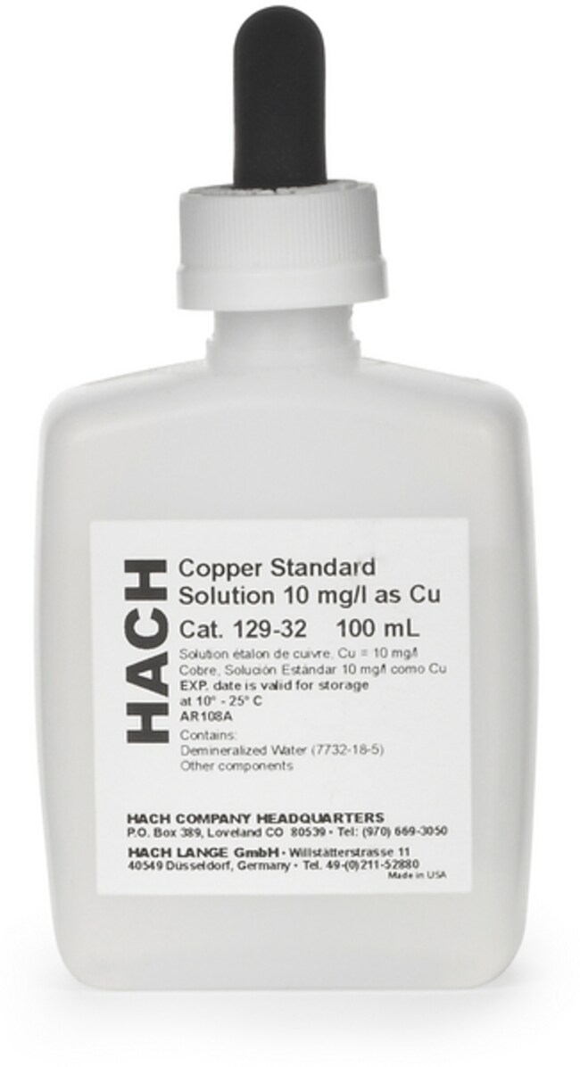 Hach Lange COPPER STD SOLN,10MG/L 100ML MDB, Quantity: cada uno ...