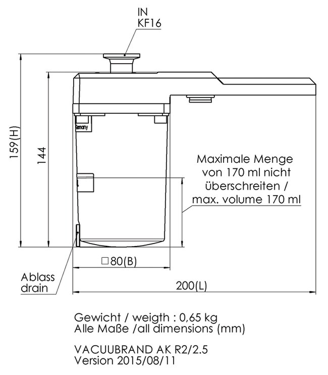 VACUUBRAND™ Rotary Vane Vacuum Pumps: Inlet Separators Inlet Separator ...