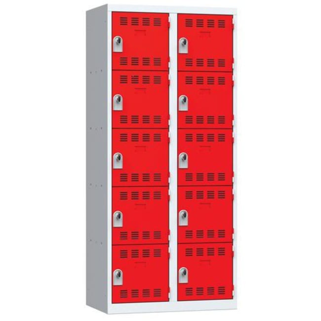 Manutan Locker, 2 columns, 400 mm, 5 compartments, red padlock ...