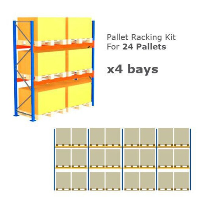 Pallet Racking Kit 3000h x11289w x900d 2 Levels 24 Pallets, Quantity ...