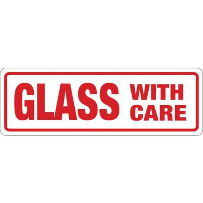 X500 GLASS WITH CARE Pictorial Labels 148 x 50mm, Quantity: Pack of 500 ...