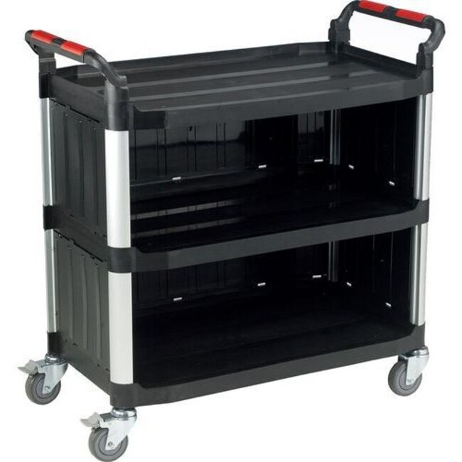 Manutan Plastic Tray Trolley Three Shelves Side/Back Enclosed 200kg ...
