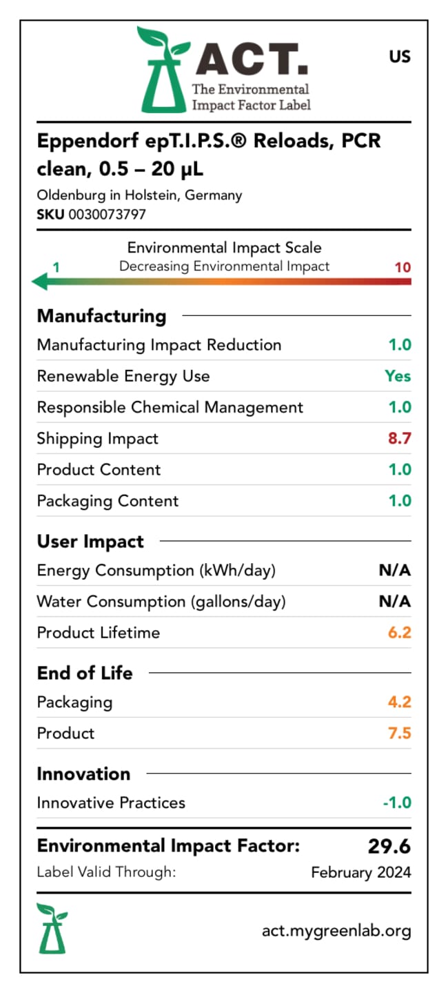 Eppendorf PCR clean epT.I.P.S. Reloads Volume Metric: 0.5 to 20μL ...