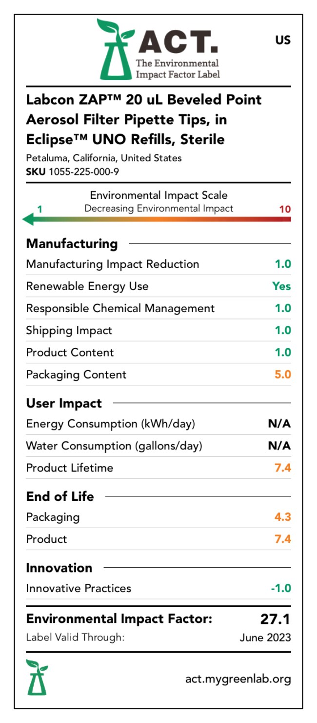Labcon ZAP 20 L Aerosol Filter Pipette Tips 96 tips/Eclipse™ UNO ...