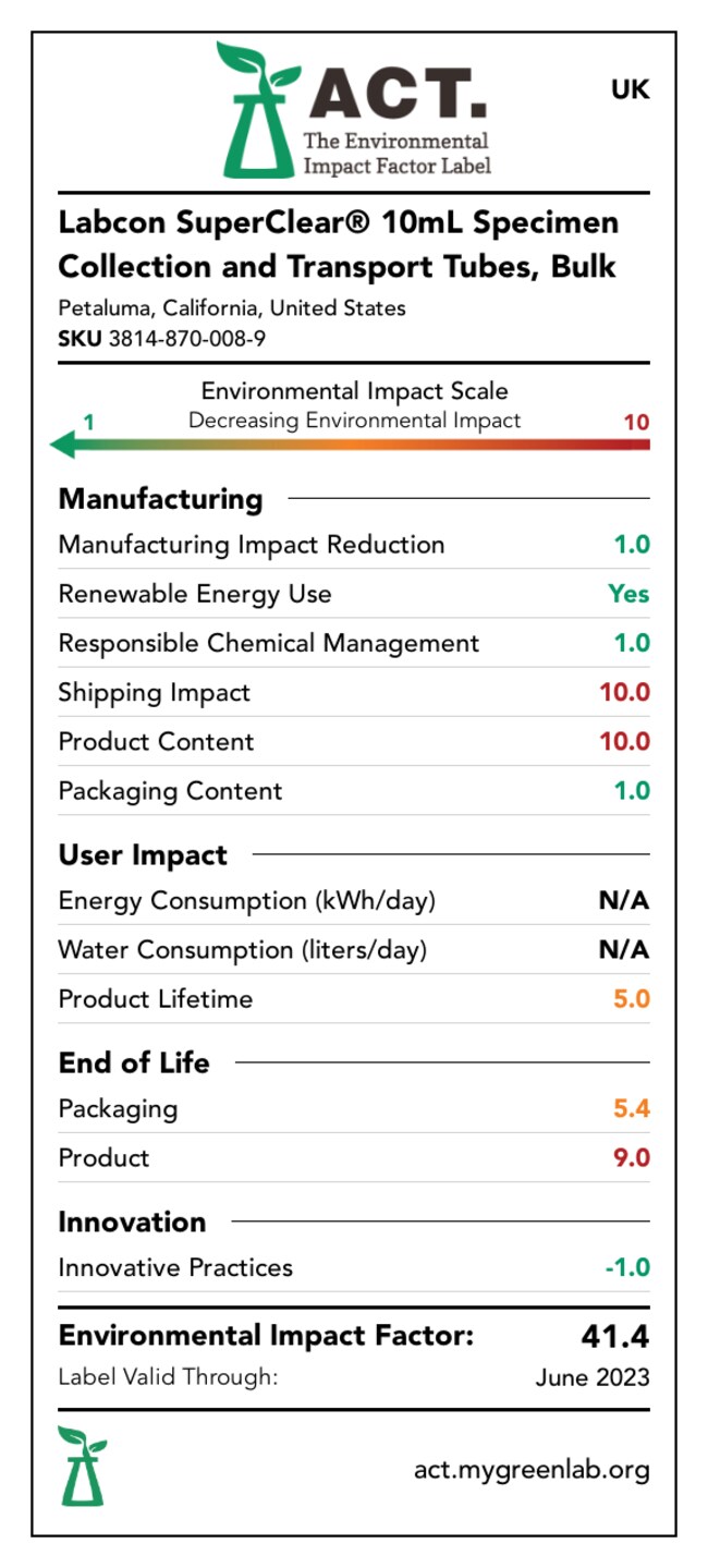 Labcon SuperClear Specimen Collection and Transport Tubes 10 mL ...