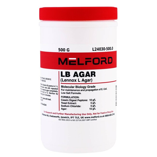 Melford LB Agar, Low Salt, Powder:Medios y aditivos para medios ...
