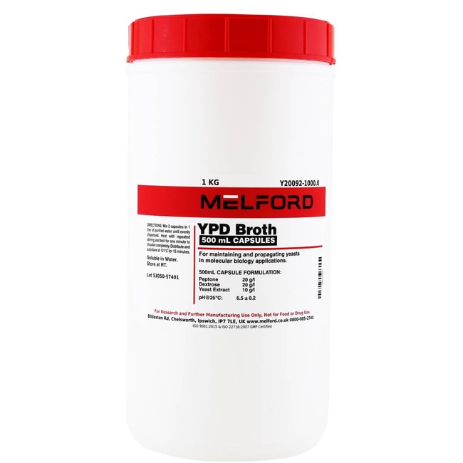 Melford YPD Broth 500 ml Capsules 1 kg:Milieux microbiologiques et additifs | Fisher Scientific
