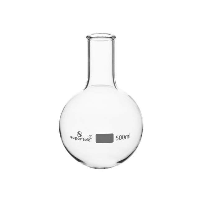 Supertek Round Bottom Clear Glass Flasks with Enameled Area for Marking | Fisher Scientific