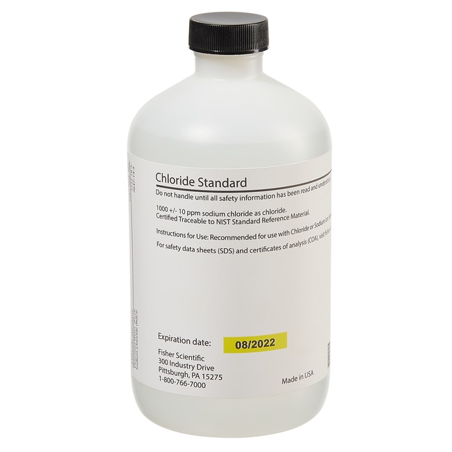 accumet Chloride Standard, 1000 ppm, Fisherbrand 475 mL:Buffers and ...