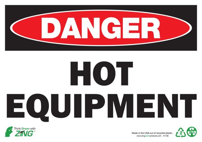 ZING Enterprises Eco Safety Sign, DANGER Hot Equipment:Gloves, Glasses ...