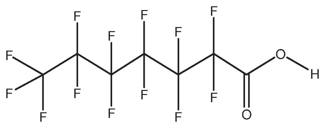 Perfluoroheptanoic acid, 96%, ACROS Organics 10g; Glass bottle:Chemicals