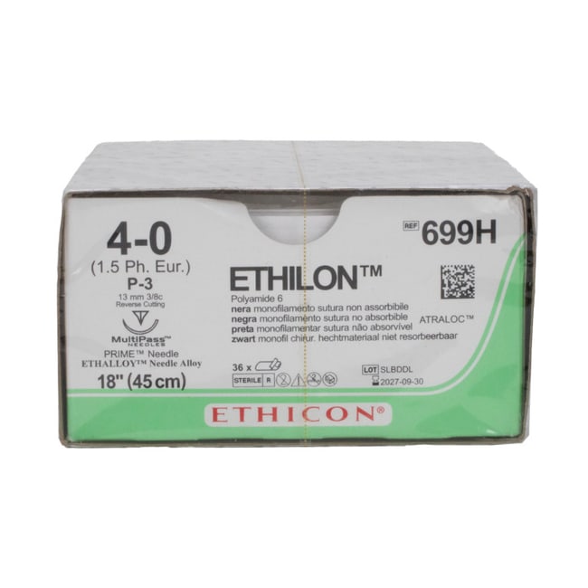 Med Vet International Ethicon Ethilon Nylon Suture, Size 4-0, P-3, 18In, | Fisher Scientific