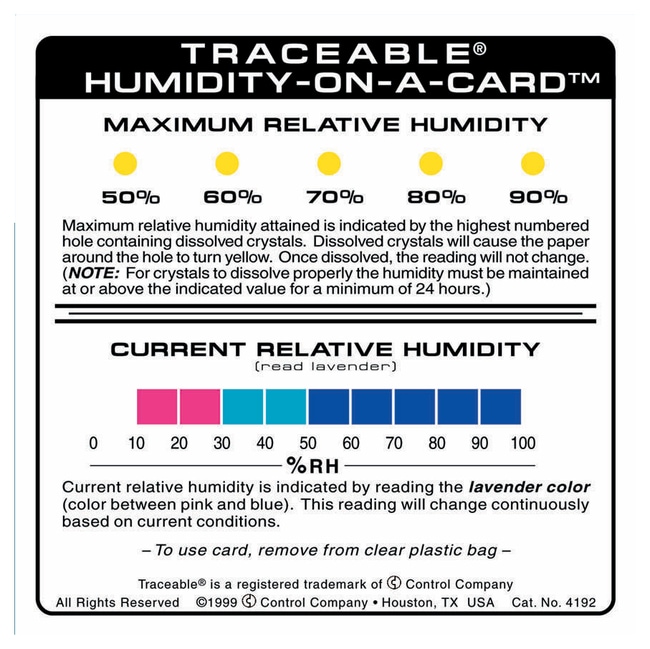 Fisherbrand Traceable Humidity-On-A-Card Humidity Monitor Traceable Rh ...