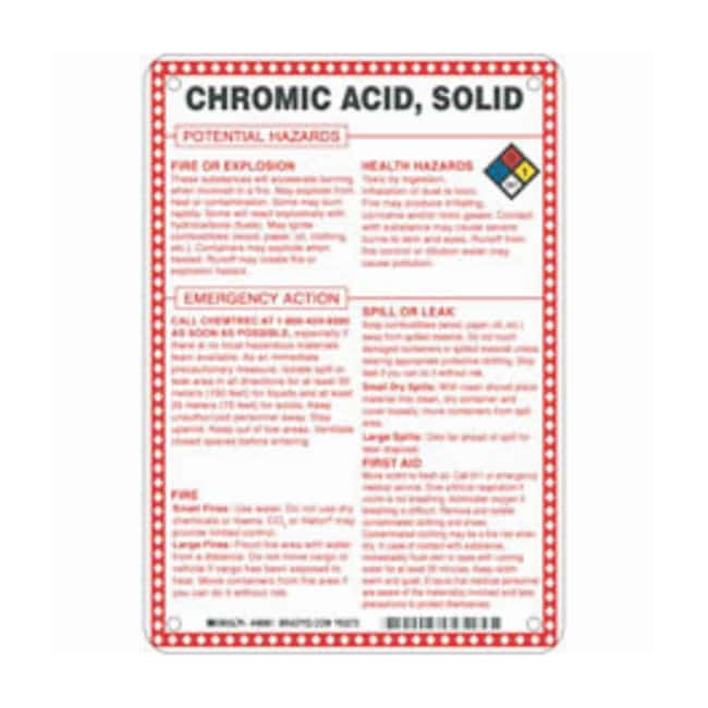 Brady™ Fiberglass Hazard Sign: CHROMIC ACID, SOLID CHROMIUM ANHYDRIDE ...