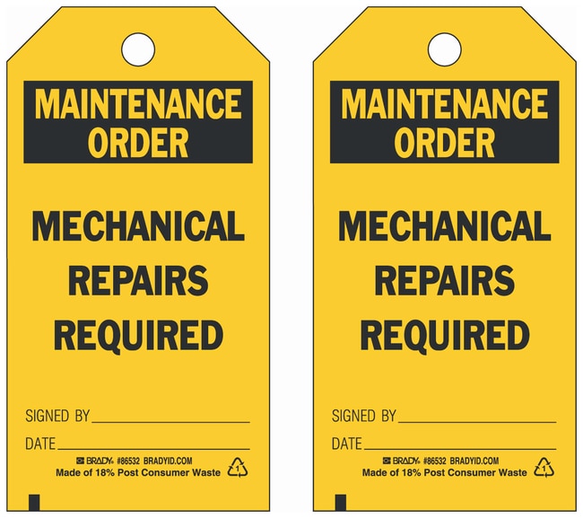 Brady™ Polyester Tag: MAINTENANCE ORDER | Fisher Scientific
