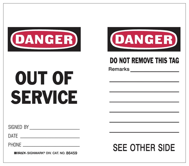 Brady Self-Laminating Danger Tags with Different Fronts and Backs Out ...