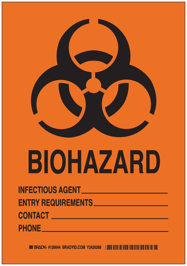 Brady™ Biohazard Identification Signs: Biohazard Infectious Agent Entry ...