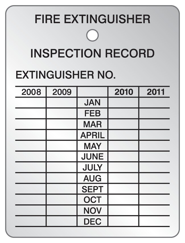 Accuform SignsFire Extinguisher Inspection Record Tag Four Year Facility Fisher Scientific