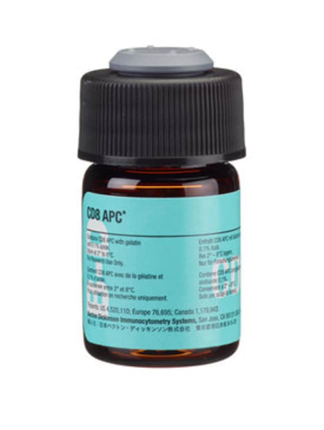 CD8 Mouse anti-Human, APC, Clone: SK1, BD 100 Tests; APC:Antibodies ...