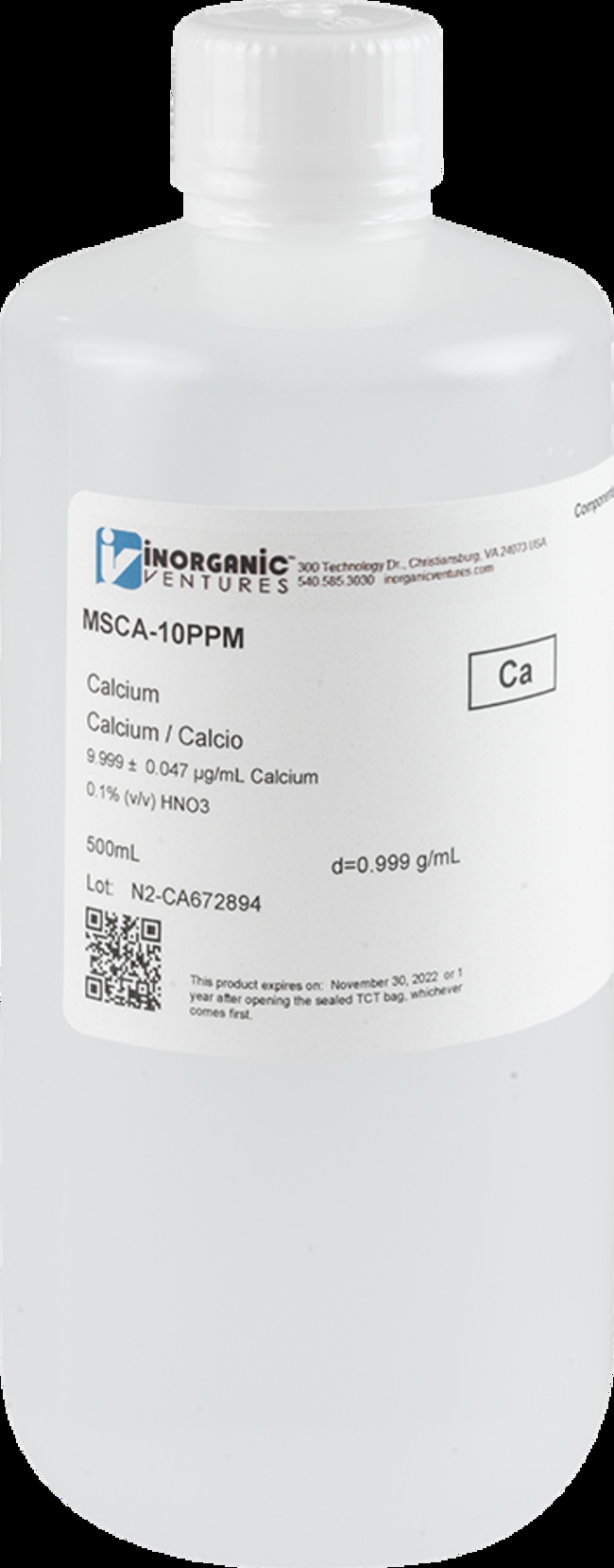 Inorganic Ventures 10ug mL CALCIUM 500mL (Inorganic Ventures), Quantity ...