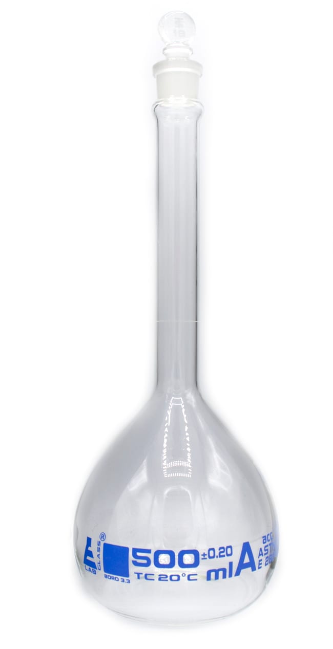 Eisco Class A Glass Volumetric Flasks with Stoppers Capacity: 500 mL ...