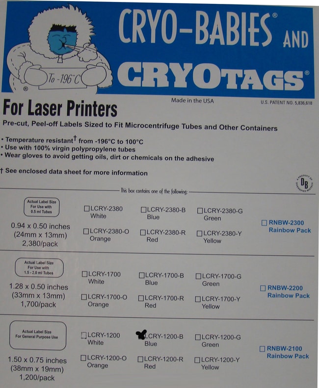Research Products International Corp Cryo-Tags Labels, Laser Sheet, 1.5 ...