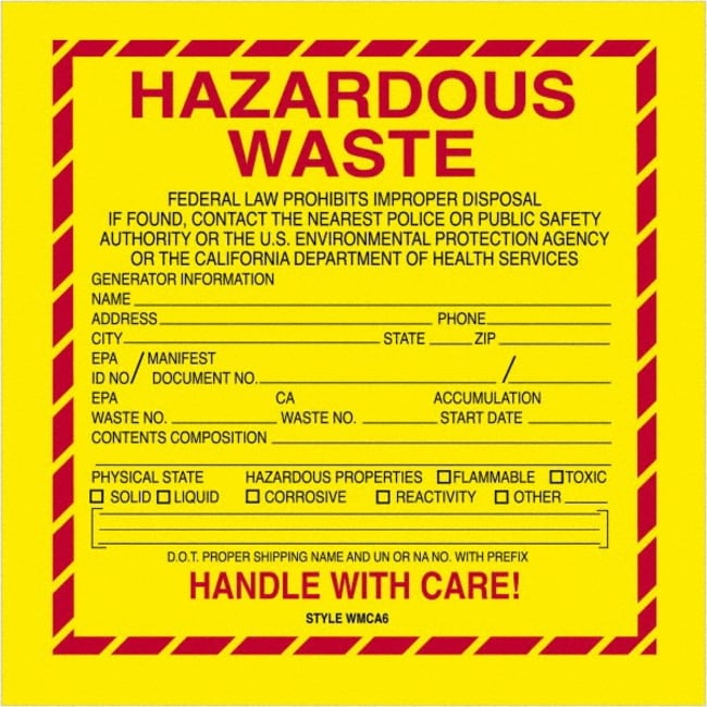 MSC HAZ WASTE-CA YLW 500RL TAPE LOGIC LABEL LABEL HAZ WASTE-CA YLW ...
