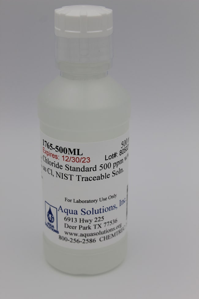 Aqua Solutions Chloride Standard 500 ppm w/w as Cl, NIST Traceable Soln ...