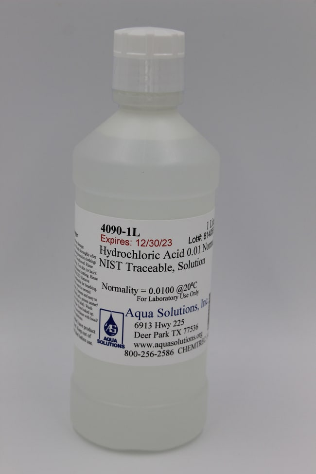 Aqua Solutions Hydrochloric Acid 0.01 Normal NIST Traceable Solution ...