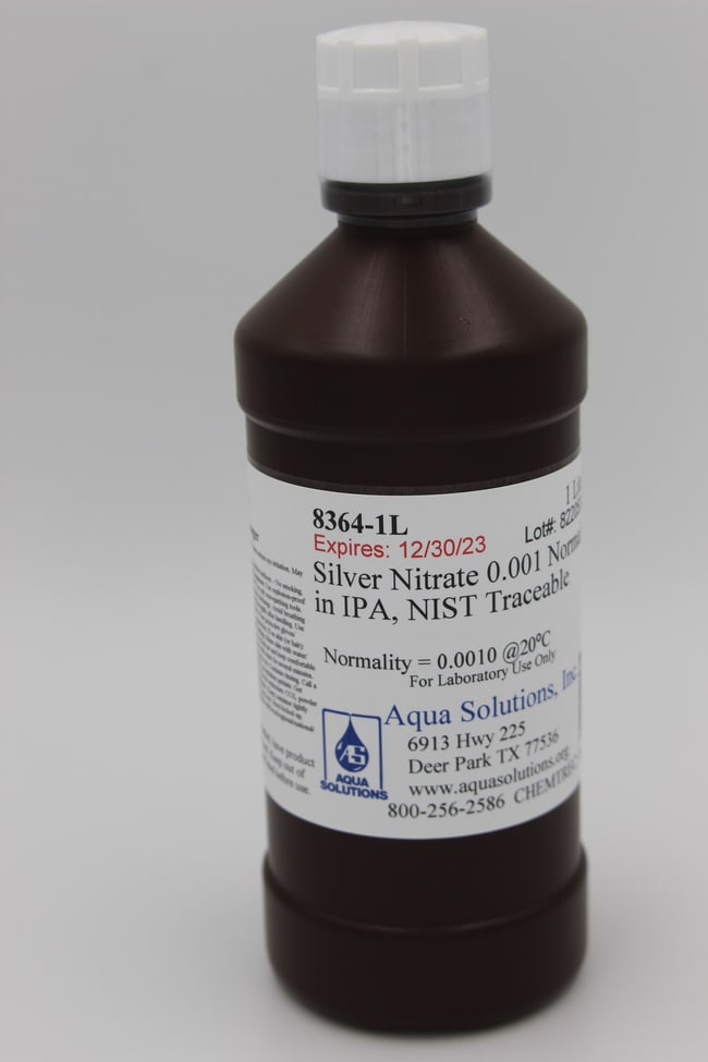 Aqua Solutions Silver Nitrate 0.001 Normal in IPA, NIST Traceable (1L ...