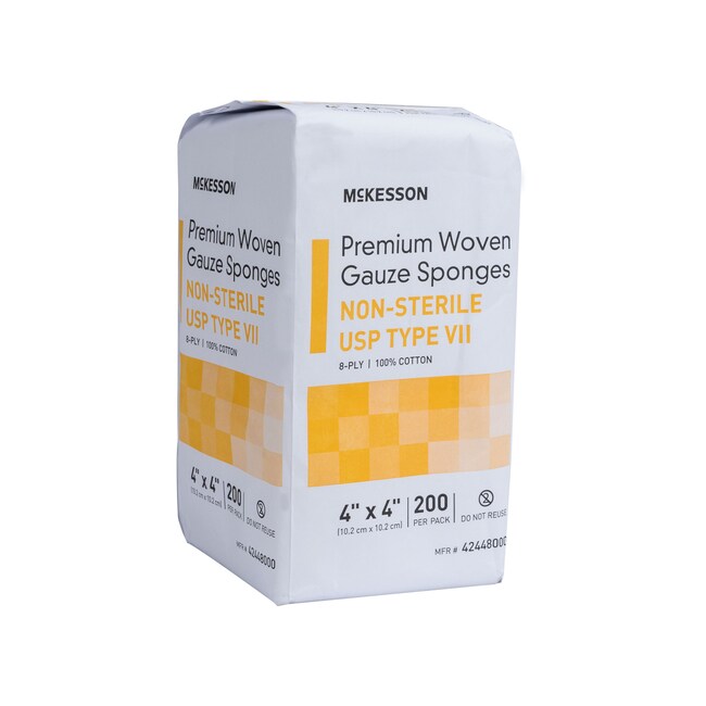Med Vet International McKesson USP Type VII Gauze Sponges, 4x4 8-ply ...