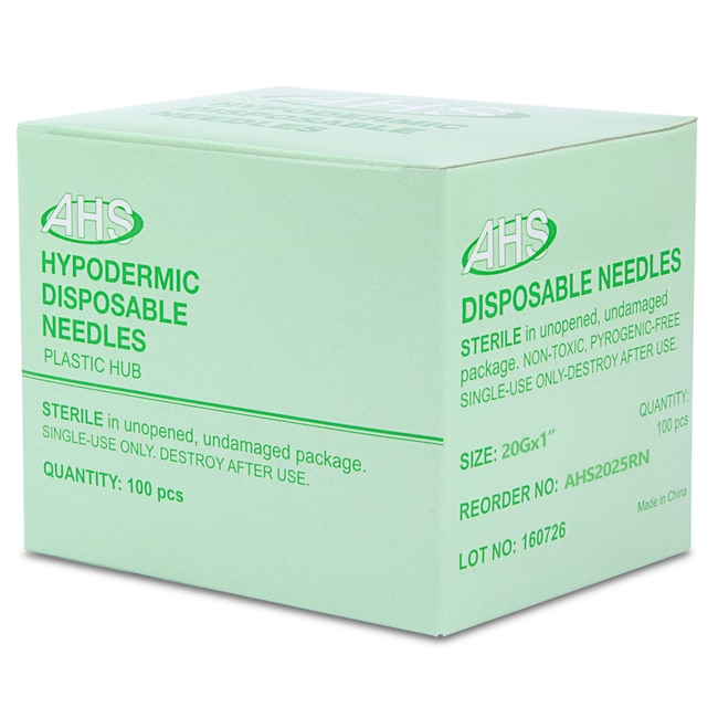 Med Vet International AHS Hypodermic Needles, 20G x 1in, 100/Box ...