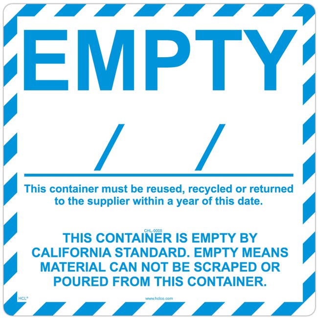 HCL Labels Empty - California Compliant Label - 6" x 6" Adhesive Vinyl ...