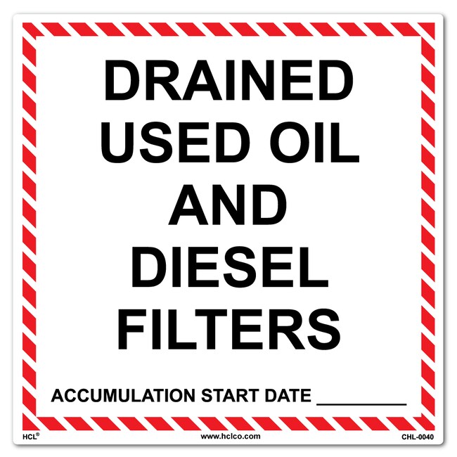 HCL Labels Drained Used Oil And Diesel Filters Label - 6" x 6" - (Pack ...