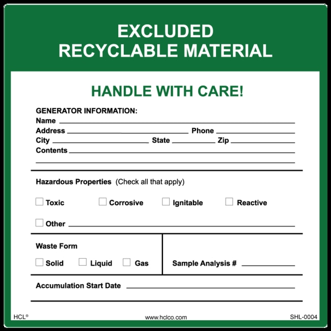 HCL Labels Personalized Excluded Recyclable Material Label - 6" x 6 ...
