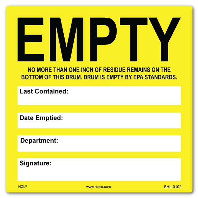 HCL Labels Yellow Empty EPA Standards 6" x 6" Label - (Pack of 250 ...