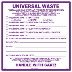 HCL Labels Personalized Universal Waste Label - With Check Boxes - 4" x ...