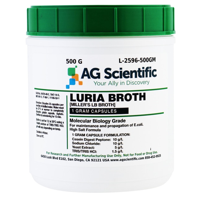 AG Scientific Inc Luria Broth Capsules 500 G, Quantity: Each of 1 ...