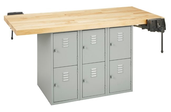 Diversified Spaces Two-Station Steel Workbench with Six Vertical Locker ...